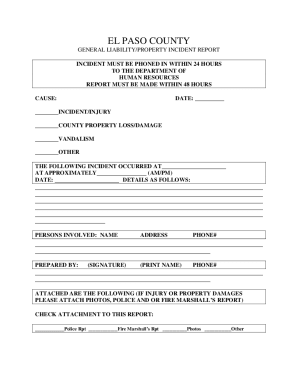 Fillable Online General Liability Incident Report Form - County of El Paso ... Fax Email Print ...