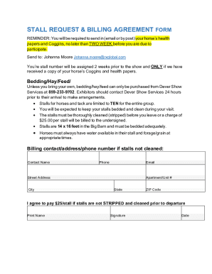 Fillable Online STALL REQUEST & BILLING AGREEMENT FORM - equitanausa ...