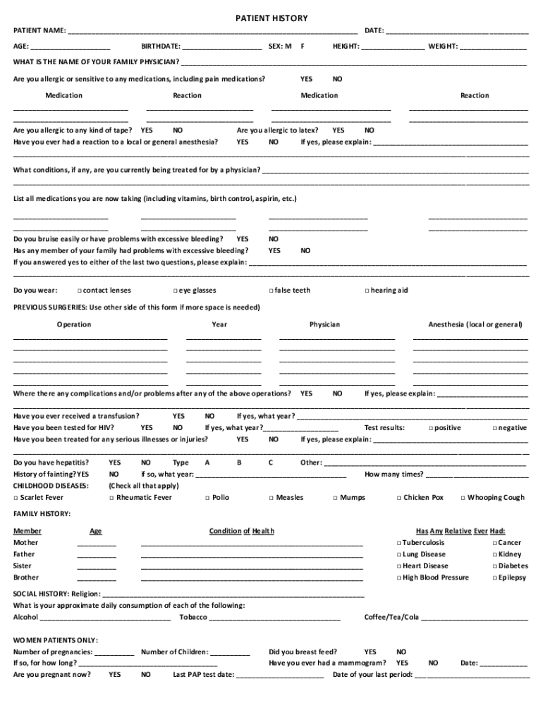 Fillable Online Intake form Physiotherapy.docx - PATIENT INFORMATION ...