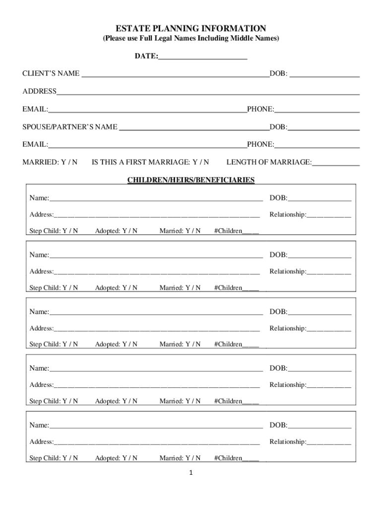 Fillable Online Estate Planning Information Sheet-Married Couple Fax Email Print - pdfFiller
