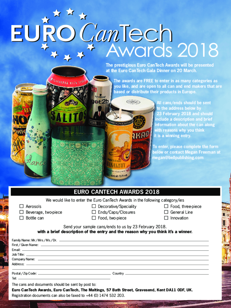 Fillable Online Register for the prestigious Euro CanTech Awards 2018 Euro ... Fax Email Print ...