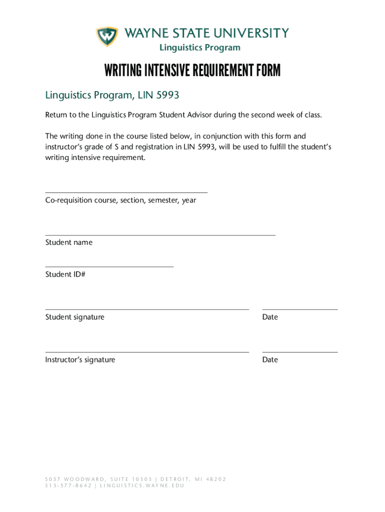 Fillable Online clas wayne WSU Linguistics Writing Intensive ...