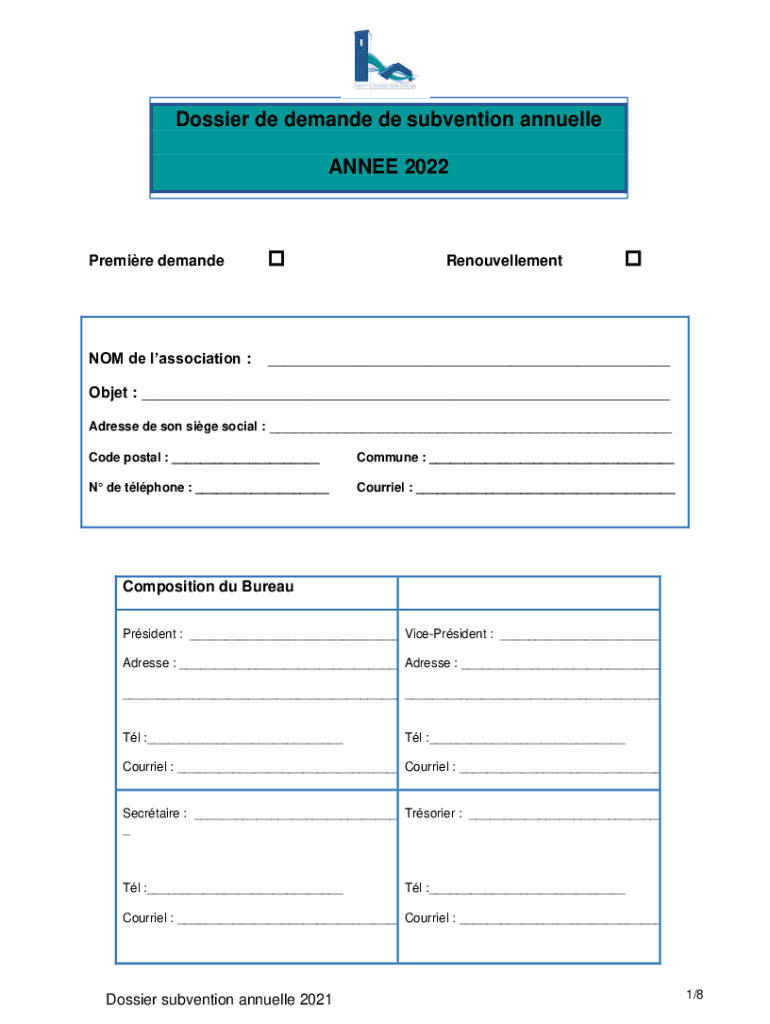 Remplissable En Ligne Le dossier de demande de subventions pour 2022 est en ligne Fax Email ...