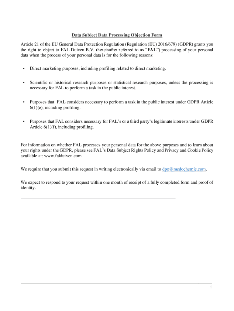 Fillable Online Data Subject Processing Restriction Request Form (GDPR) Fax Email Print - pdfFiller
