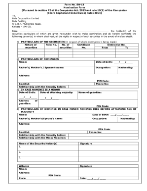 Fillable Online Form No. SH-13 Nomination Form - Home - Computech Fax ...