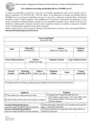 Fillable Online dhss alaska Pre-Admission Screening and Resident Review ...