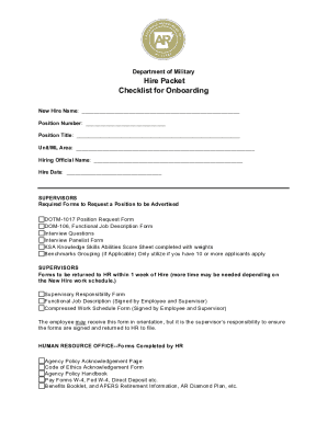 Fillable Online Department of Military Hire Packet Checklist for ...