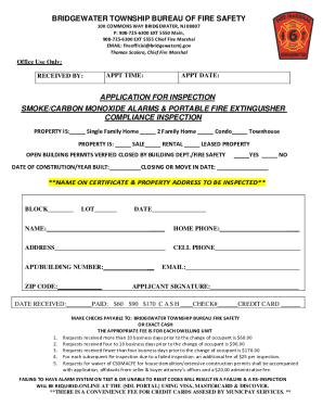 Fillable Online APPLICATION FOR INSPECTION SMOKE/CARBON MONOXIDE ALARMS ...