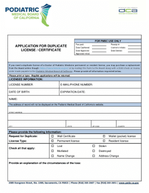 Fillable Online Application for Duplicate License/Certificate ...
