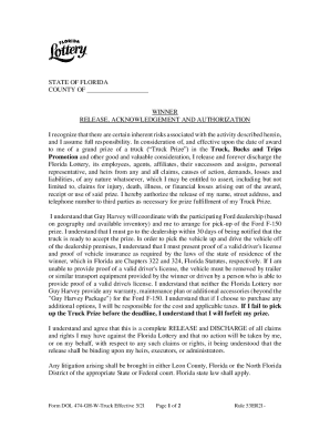 Fillable Online WINNER RELEASE, ACKNOWLEDGEMENT AND AUTHORIZATION Bonus ...
