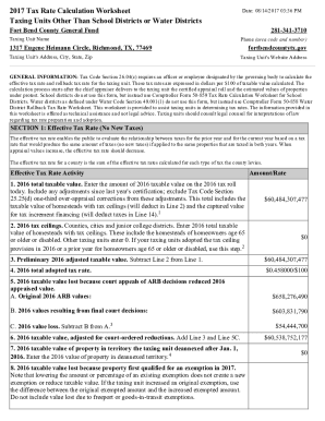 Fillable Online 2017 Tax Rate Calculation Worksheet Date: 08/14/2017 03 ...