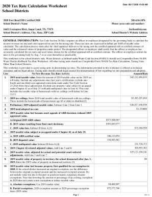 Fillable Online 2020 Tax Rate Calculation Worksheet Taxing Units Other ...