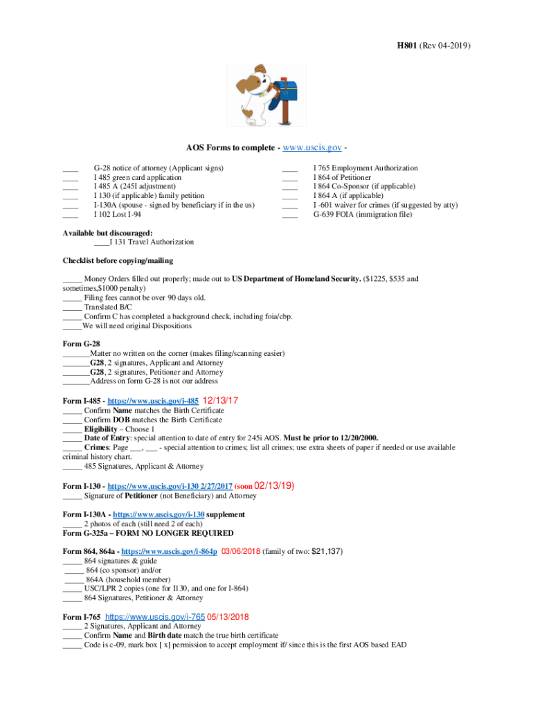 Fillable Online AOS Forms to complete - www.uscis - Immigration Form ...