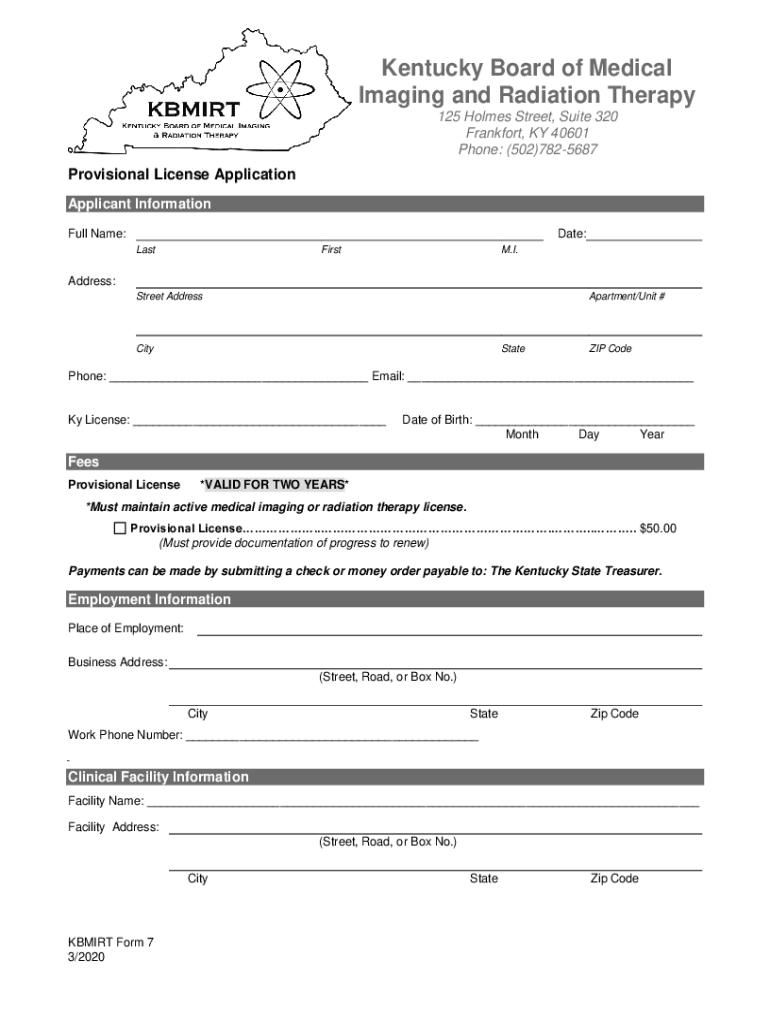 Fillable Online kbmirt.ky.govKentucky Board of Medical Imaging and ...