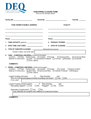 Fillable Online deq mt TANK/PIPING CLOSURE FORM Fax Email Print - pdfFiller