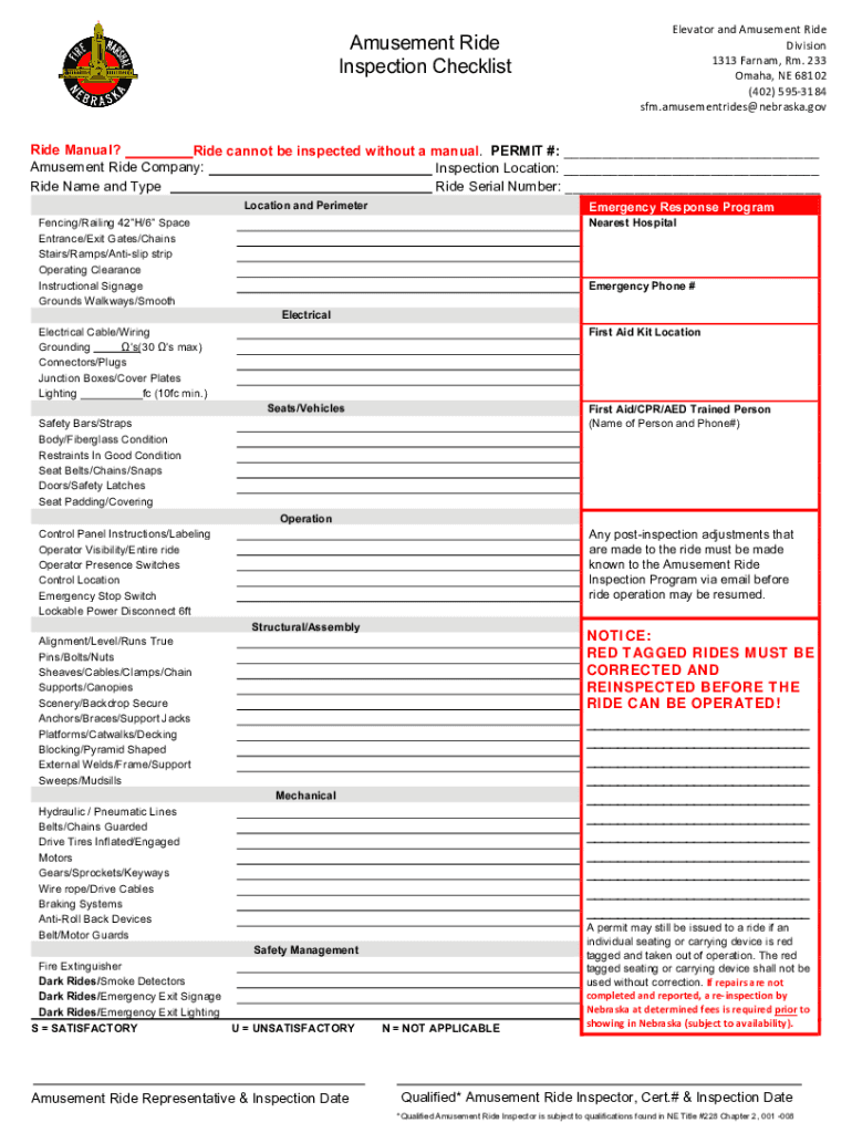 Fillable Online Amusement Ride Inspection Checklist cbcblack-red Fax ...
