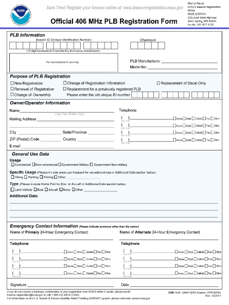 Fillable Online PLB Beacon Registration Form Fax Email Print - pdfFiller