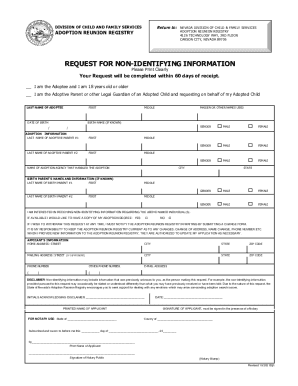 Fillable Online Request for Non-Identifying Information - Printable Fax ...