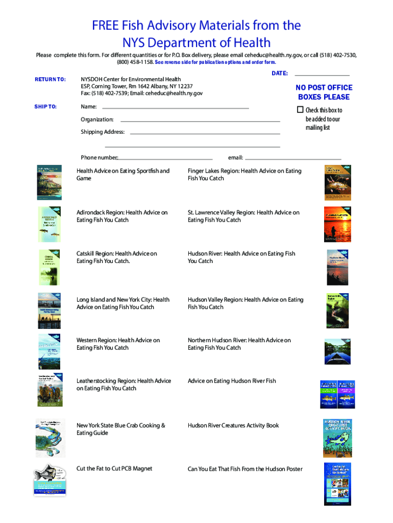 Fillable Online health ny Order Form. Order fish advisory materials ...