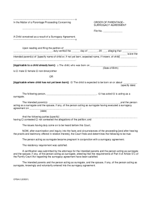 Fillable Online Form CPSA-2 "Order of Parentage - Surrogacy Agreement ...