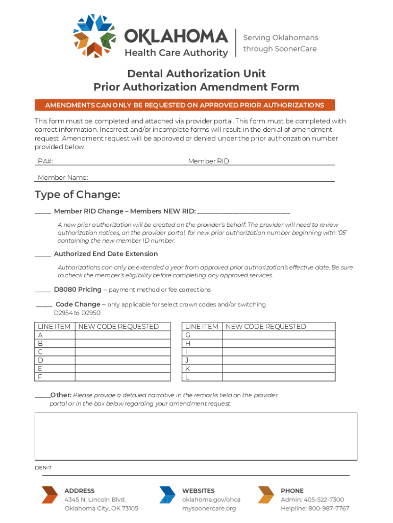 Fillable Online Dental Prior Authorization Amendments Form Fax Email ...