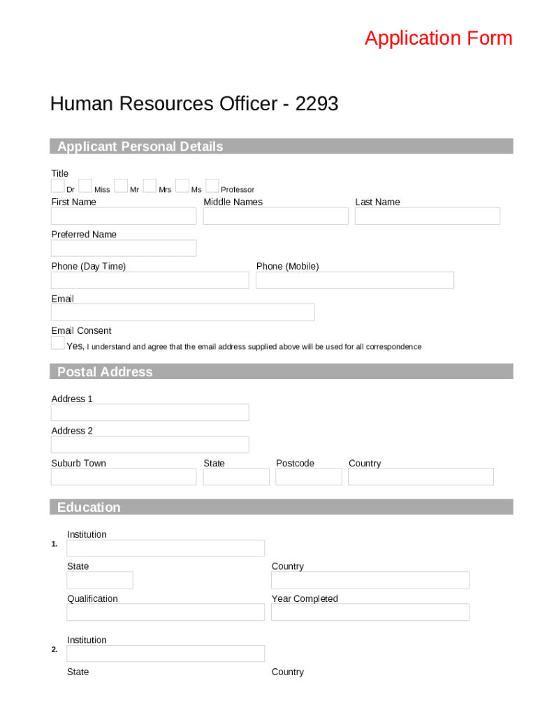 Fillable Online Application Form Human Resources Officer - 2293 Fax ...