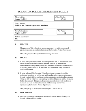 Fillable Online SCRANTON POLICE DEPARTMENT POLICY Fax Email Print ...