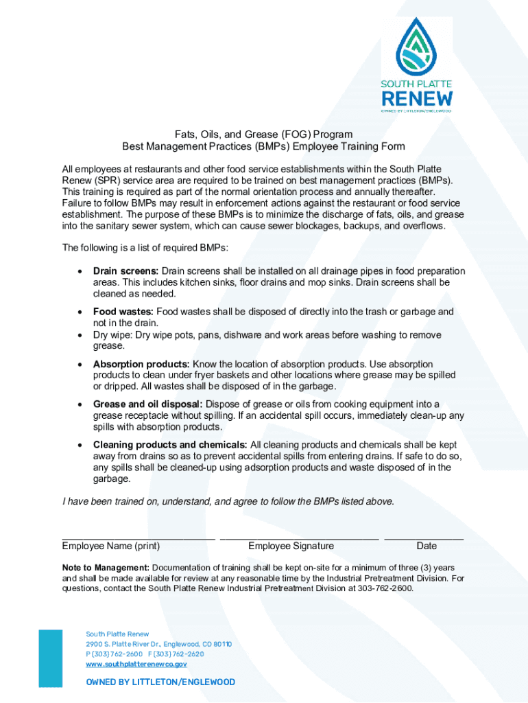 Fillable Online SPR FOG Employee BMP Training Form.docx Fax Email Print ...