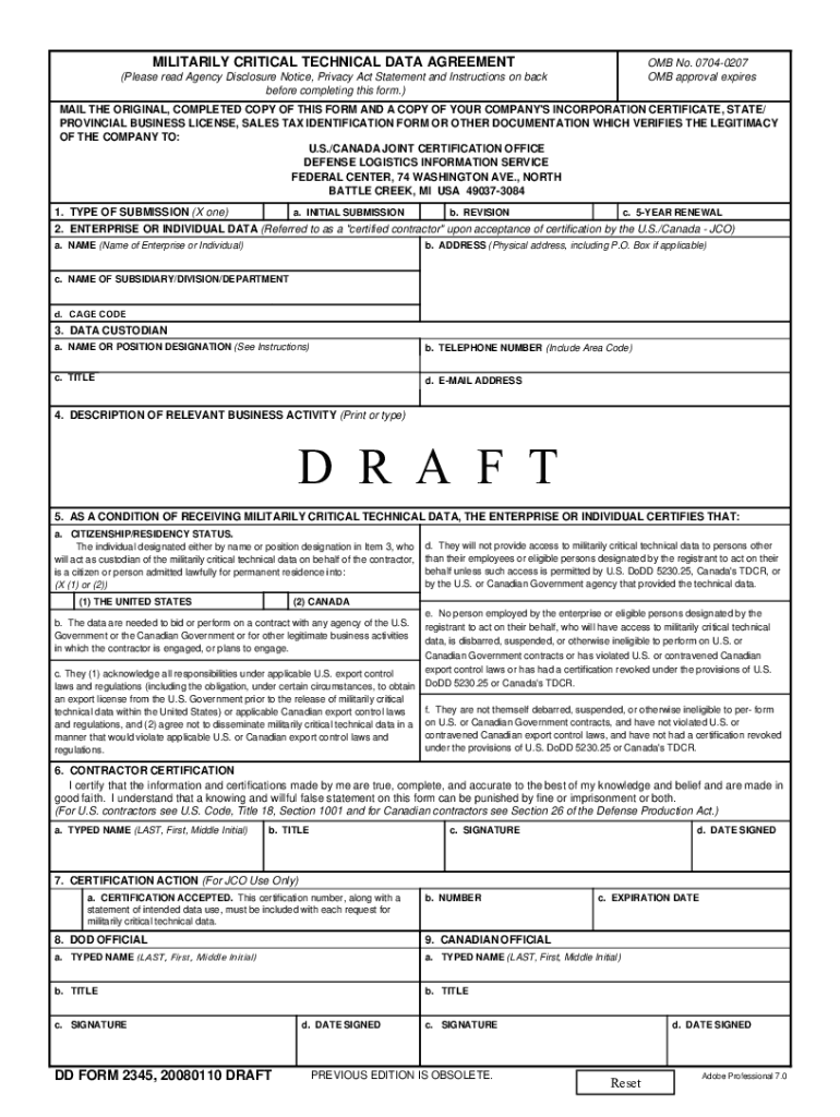 Fillable Online Form DD Form 2345 DD Form 2345 Military Critical ...