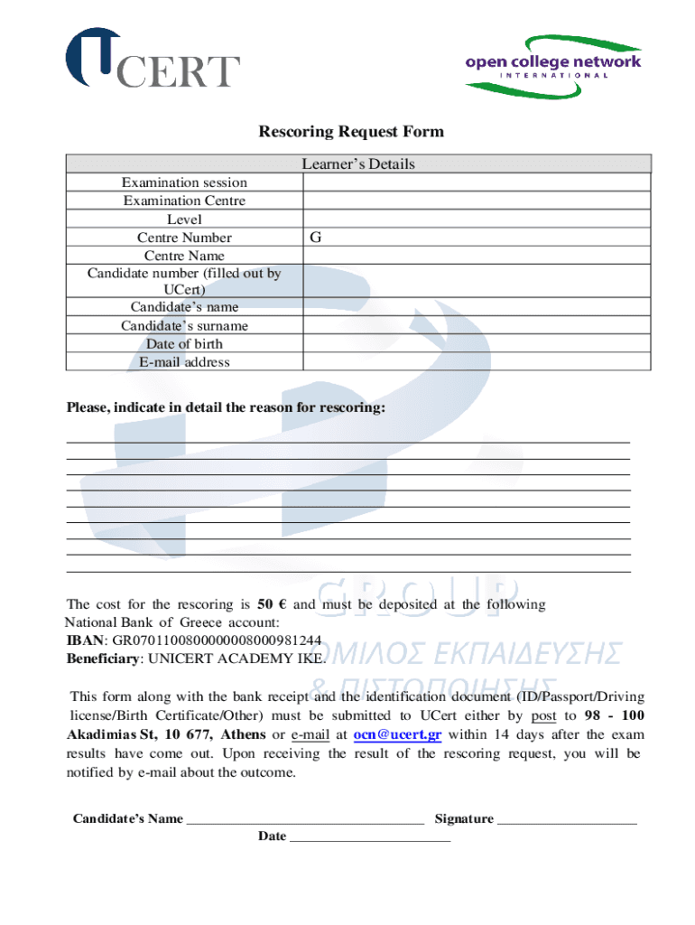 Fillable Online Rescoring Request Form - OCN Fax Email Print - pdfFiller
