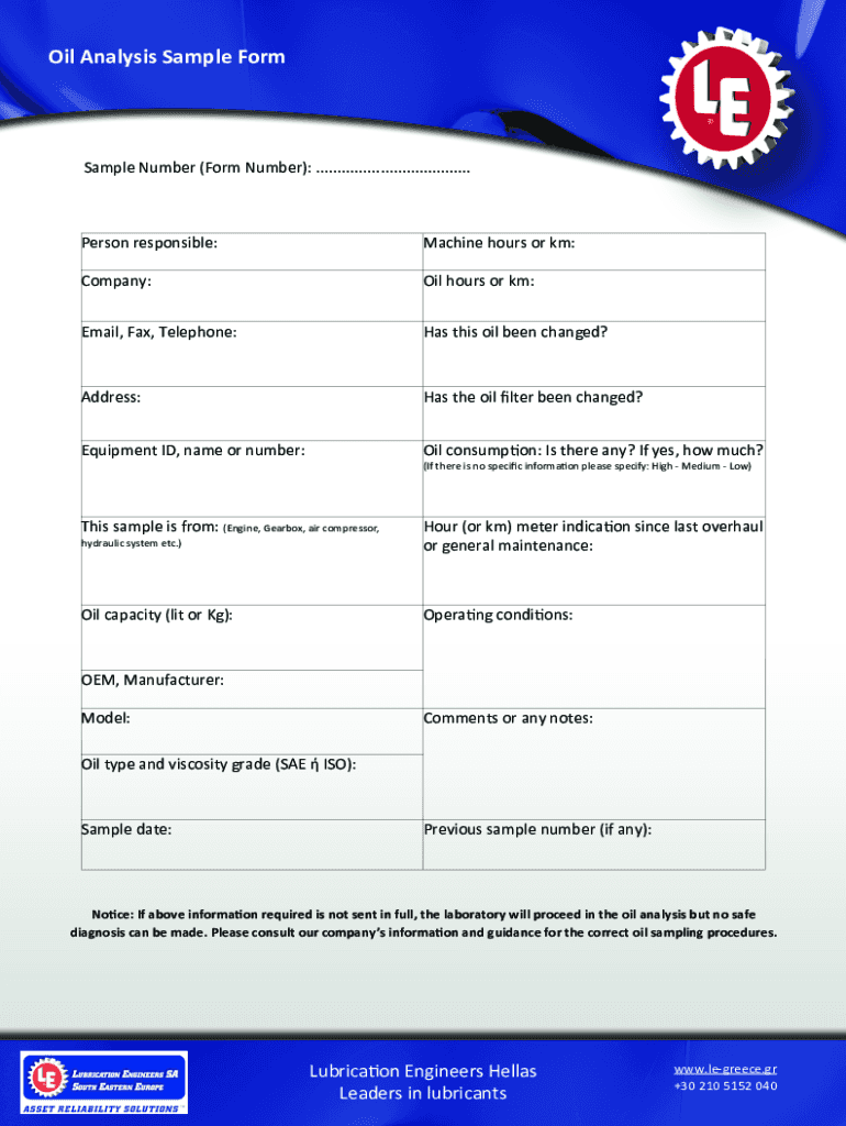 Fillable Online - Oil Sample Form - Spectrowear Eng Fax Email Print ...