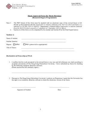 Fillable Online Thesis Approval Form (for Thesis Revision) (Research ... Fax Email Print - pdfFiller