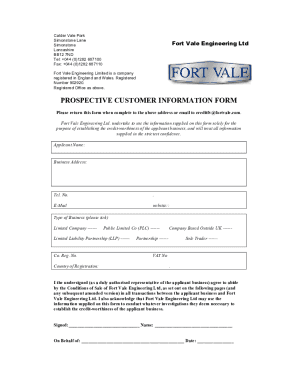 Fillable Online PROSPECTIVE CUSTOMER INFORMATION FORM Fax Email Print ...
