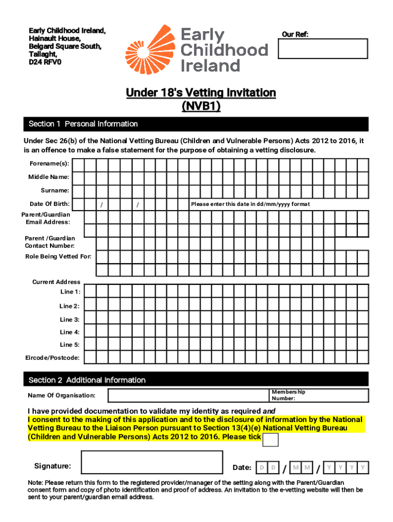 Fillable Online Guidelines for completing Under 18's Vetting Invitation ...