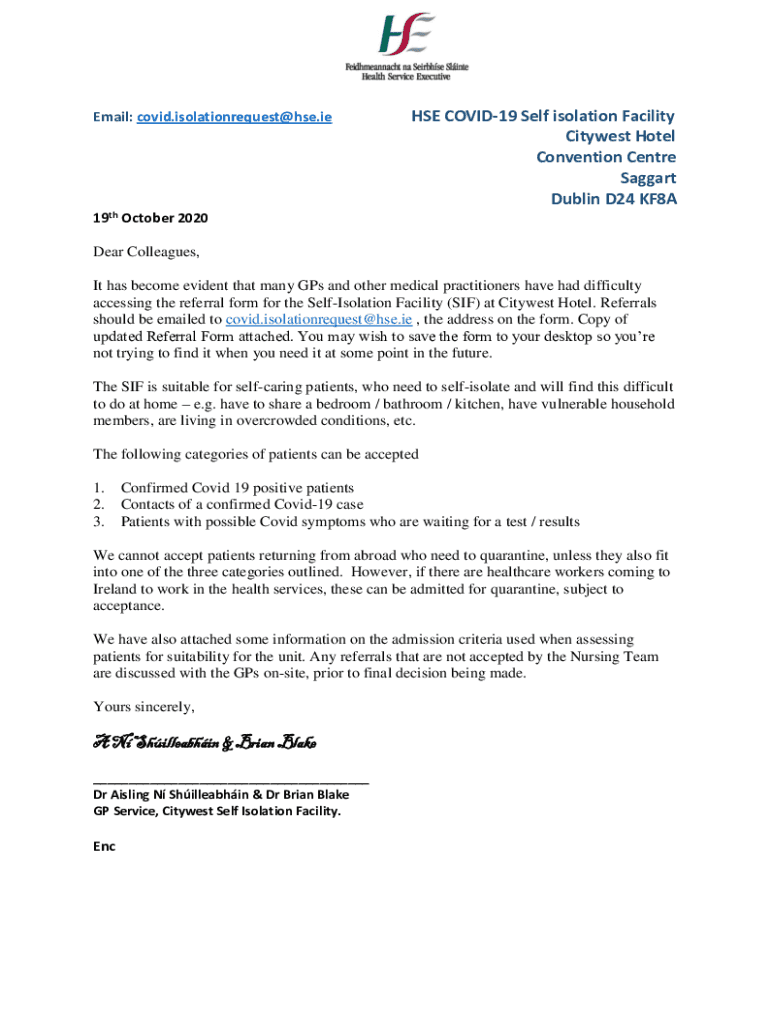 Fillable Online Self isolation Hotel Dublin, find what you need at ...