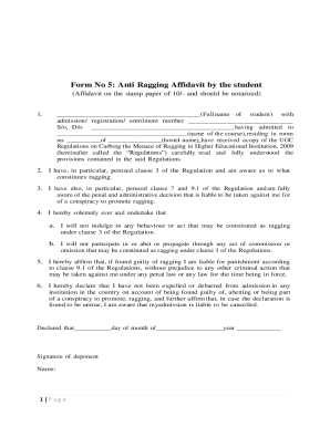 Fillable Online cusb ac Form No 5: Anti Ragging Affidavit by the ...