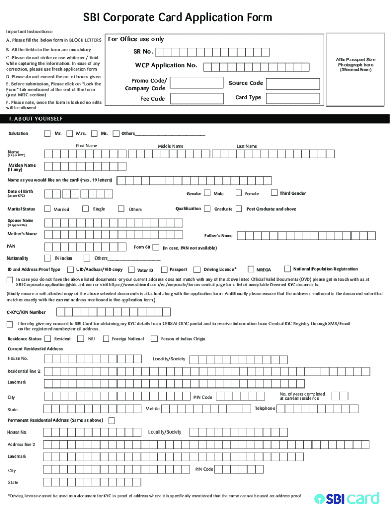 Fillable Online SBI CORPORATE CARD APPLICATION FORM - IIT Delhi Fax ...