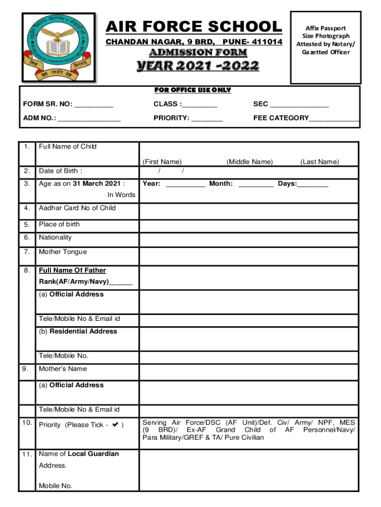 Fillable Online Fillable Online AIR FORCE SCHOOL, 9 BRD, Fax Email ...