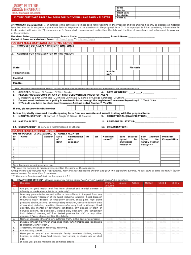 Fillable Online general futuregenerali general.futuregenerali.in ...