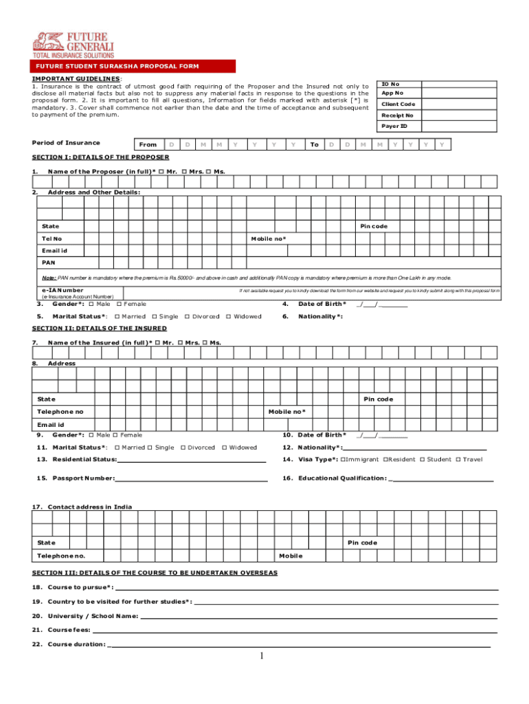 Fillable Online general futuregenerali Payer ID PROPOSAL FORM For POS ...