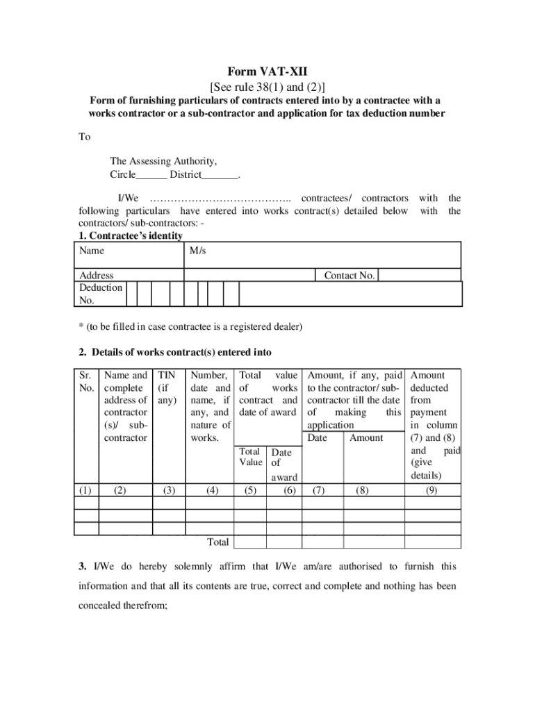 Fillable Online himachalforms.nic.inpdfsETFORM VAT-XII See rule 38(1) and (2) Form of furnishing ...