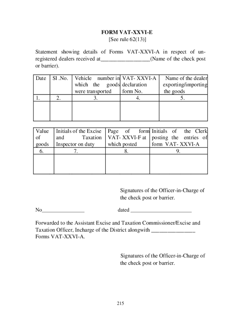 Fillable Online Form VAT XXVI E : Statement showing details of Forms ...