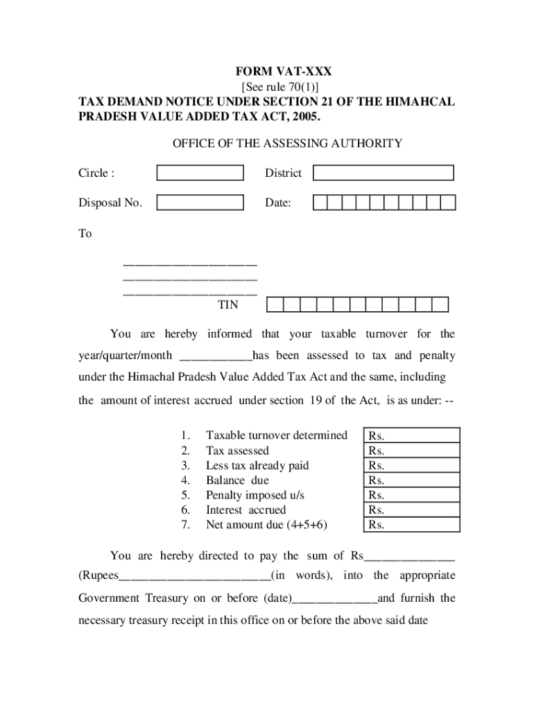 Fillable Online FORM VAT- XXX See rule 70(1) of the Himachal Pradesh ... Fax Email Print - pdfFiller