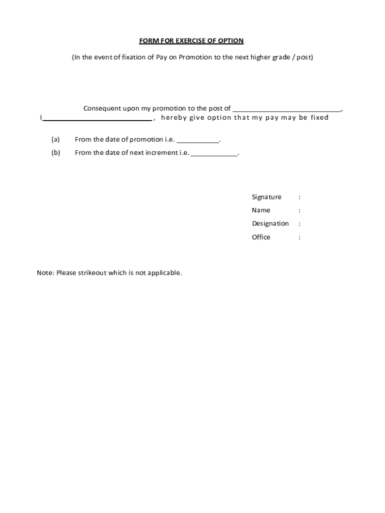 Fillable Online FORM OF OPTION TO BE SUBMITTED FOR PAY FIXATION ON Fillable Online FORM OF OPTION TO BE SUBMITTED FOR PAY FIXATION ON
