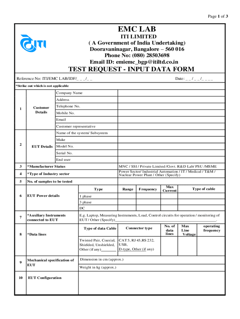 Fillable Online TEST REQUEST - INPUT DATA FORM Fax Email Print - pdfFiller