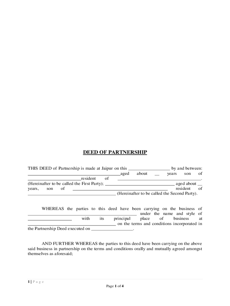 Fillable Online Partnership Deed format- Download free legal document ...