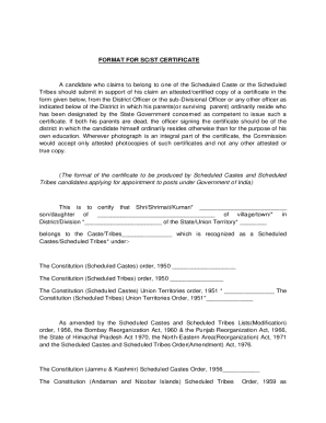 Fillable Online FORMAT FOR SC/ST CERTIFICATE - ssc.nic.in Fax Email ...