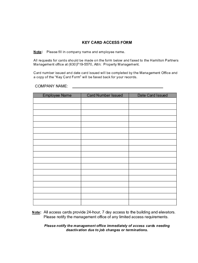 Fillable Online Key Card Access Form Fax Email Print - pdfFiller