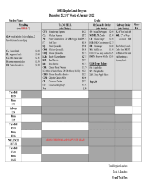 Fillable Online December 2021 Lunch Order Form Fax Email Print - pdfFiller
