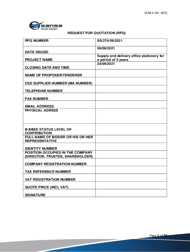 Fillable Online SCM-F-04 - RFQ - sansa.org.za Fax Email Print - pdfFiller